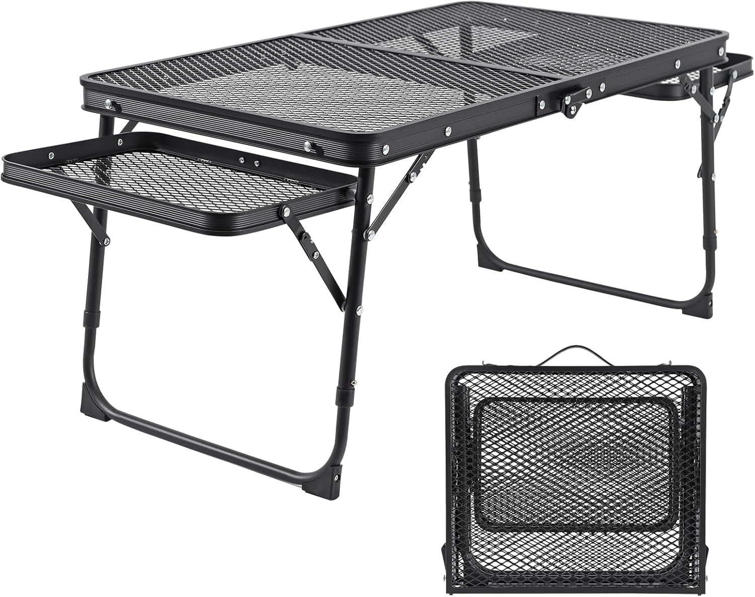 Camping Grill Table with Extension Board, Adjustable Height, Folding ...