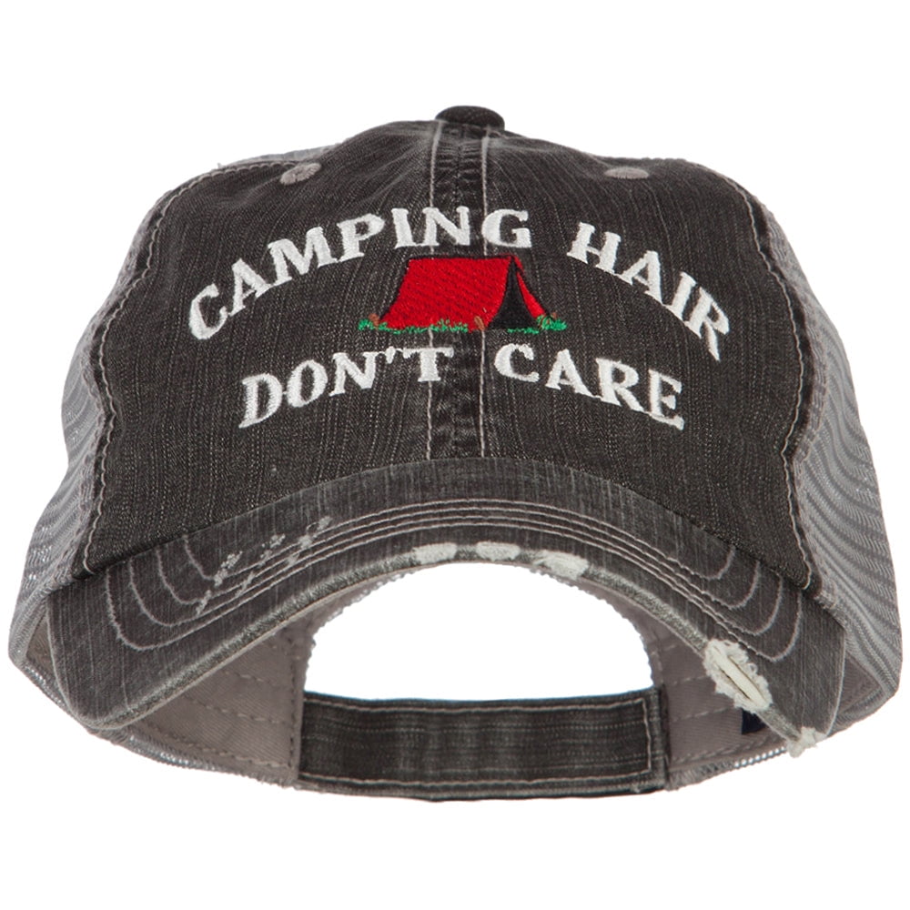 Camping Hair Don't Care with Tent Embroidered Cotton Mesh Cap - Black ...