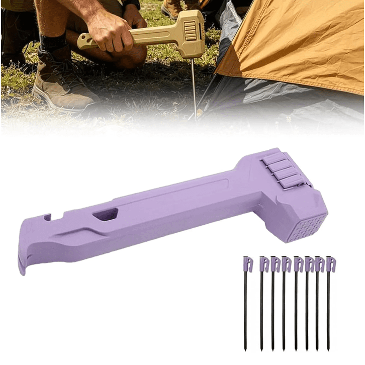 Camping Hammer with 8 Pegs, Tent Stake Driver, Puller & Bottle Opener ...