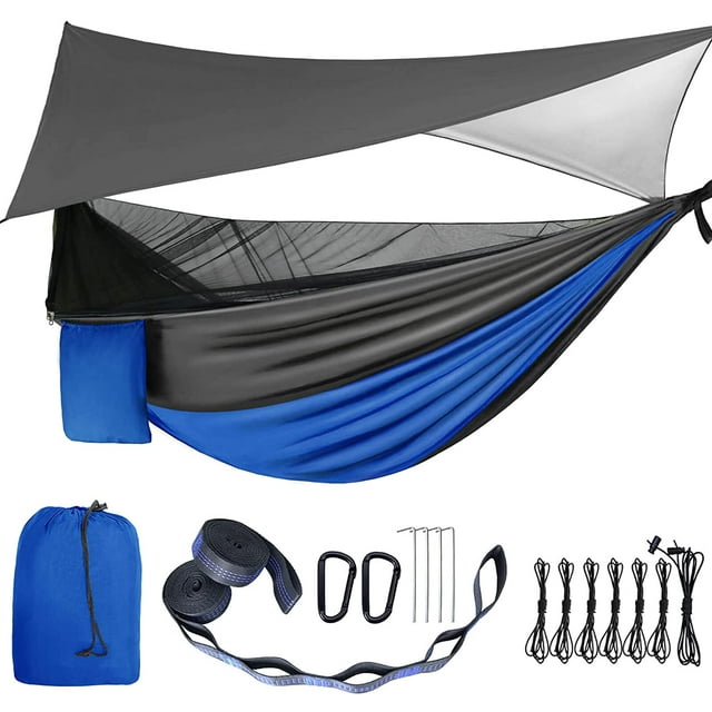 Camping Hammock with Mosquito Bug Net Tent and Rain Fly Tarp, Portable ...