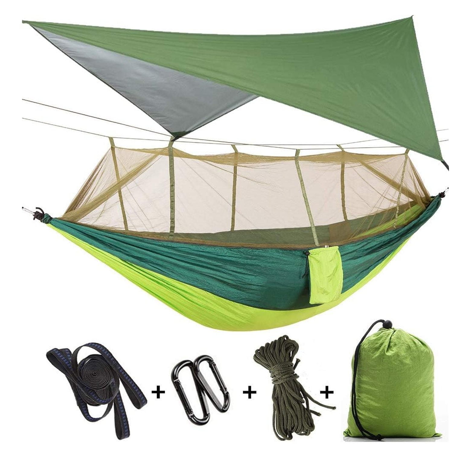 Camping Hammock with Mosquito Net & Rain Fly Tent Tarp & Tree Straps ...