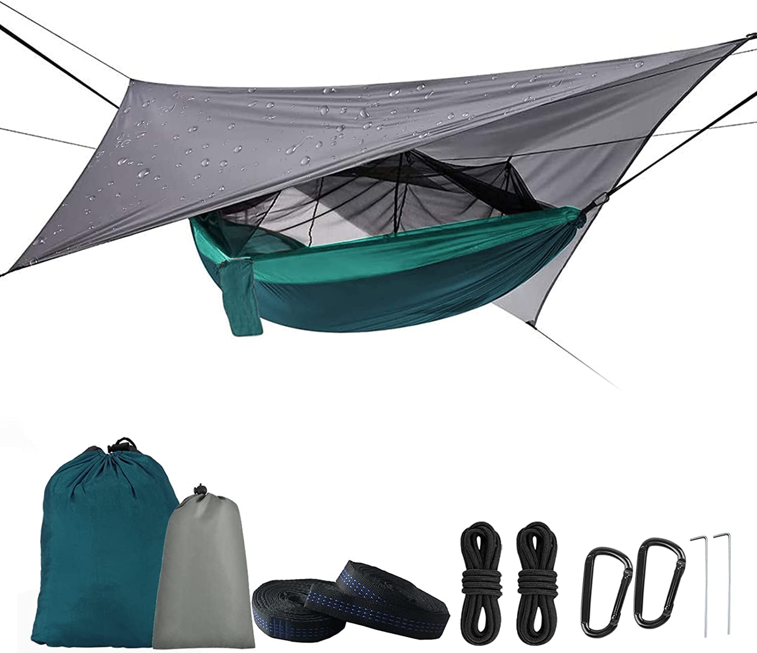 Camping Hammock with Mosquito Net & Rain Fly Tent Tarp & Tree Straps ...
