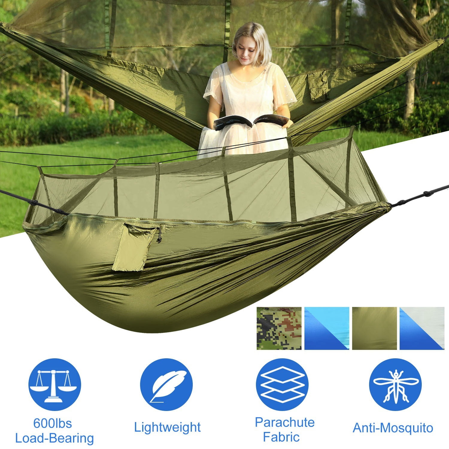 Camping Hammock Portable Double Nylon Parachute Hammock Tent with Net ...