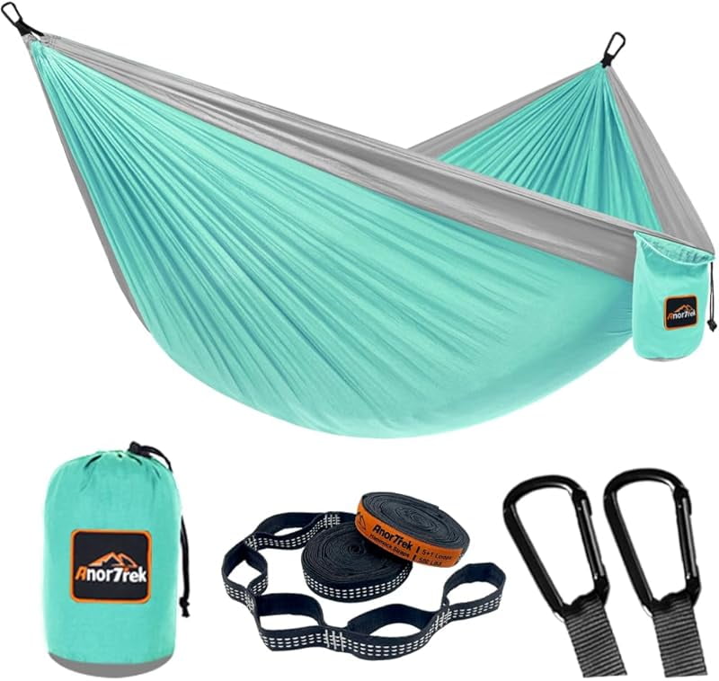 Camping Hammock, Super Lightweight Portable Parachute Hammock with Two Tree Straps Single or ...