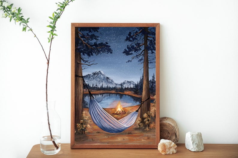 Camping Hammock Wilderness Campfire Nature Relaxing Outdoor Scene ...