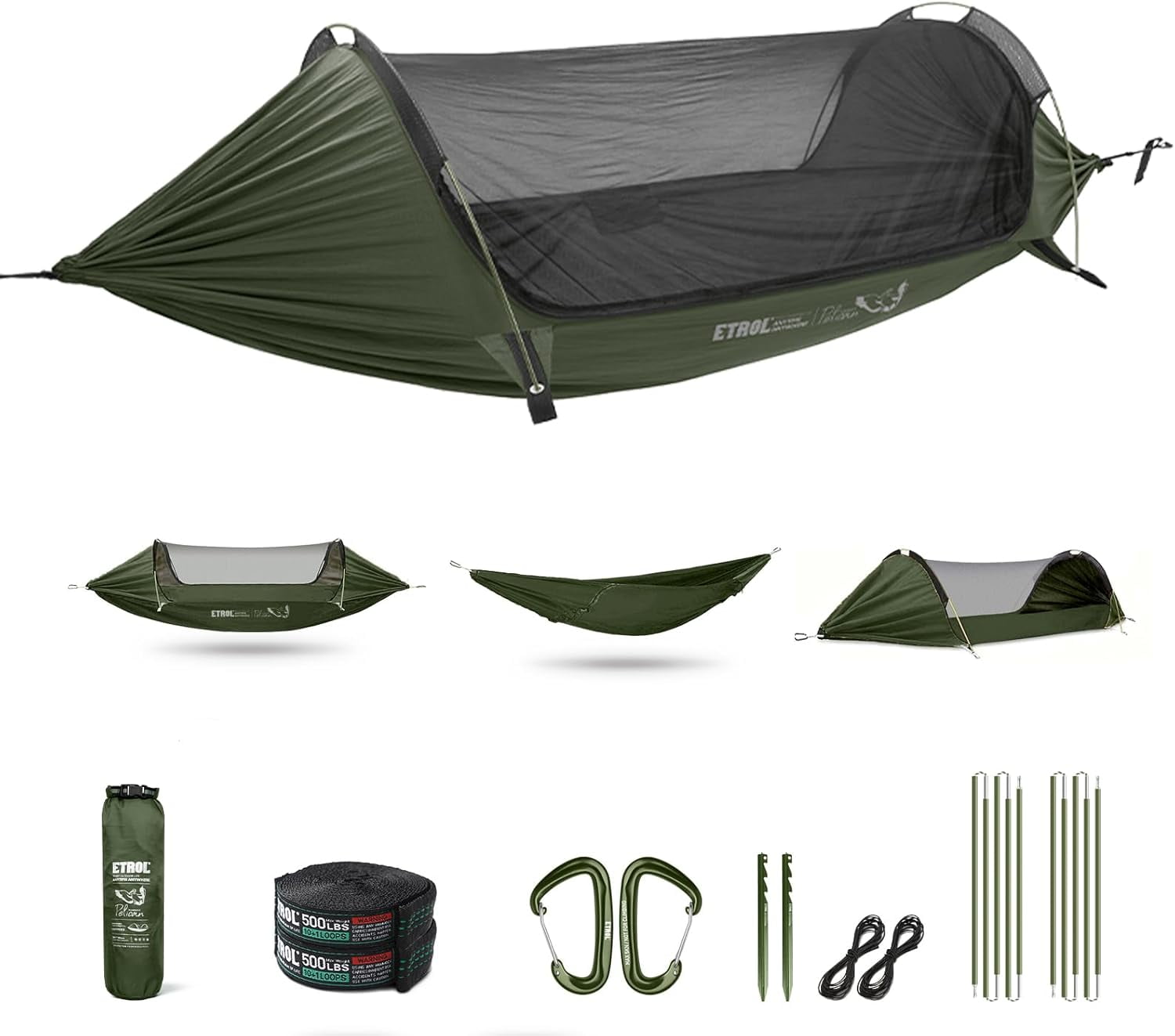 Camping Hammock with Mosquito Net,3 in 1 Function Parachute Portable ...