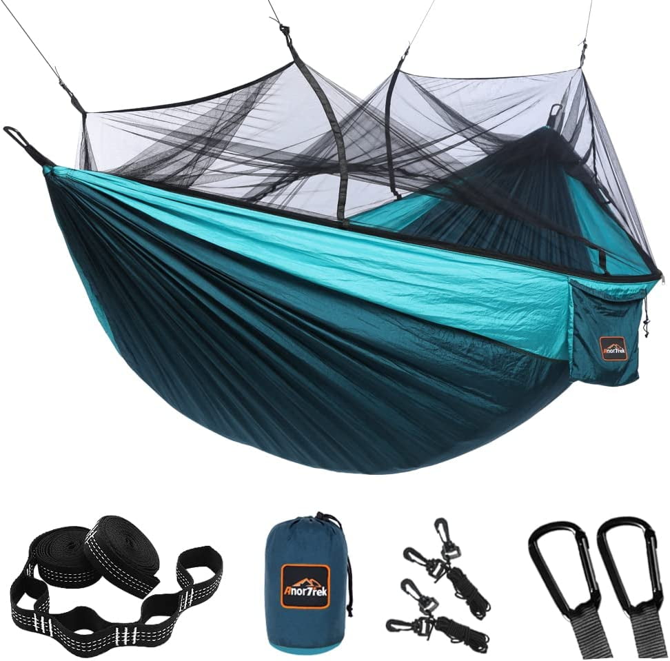 Camping Hammock with Mosquito Net, Double & Single Lightweight Portable Hammocks with Tree ...
