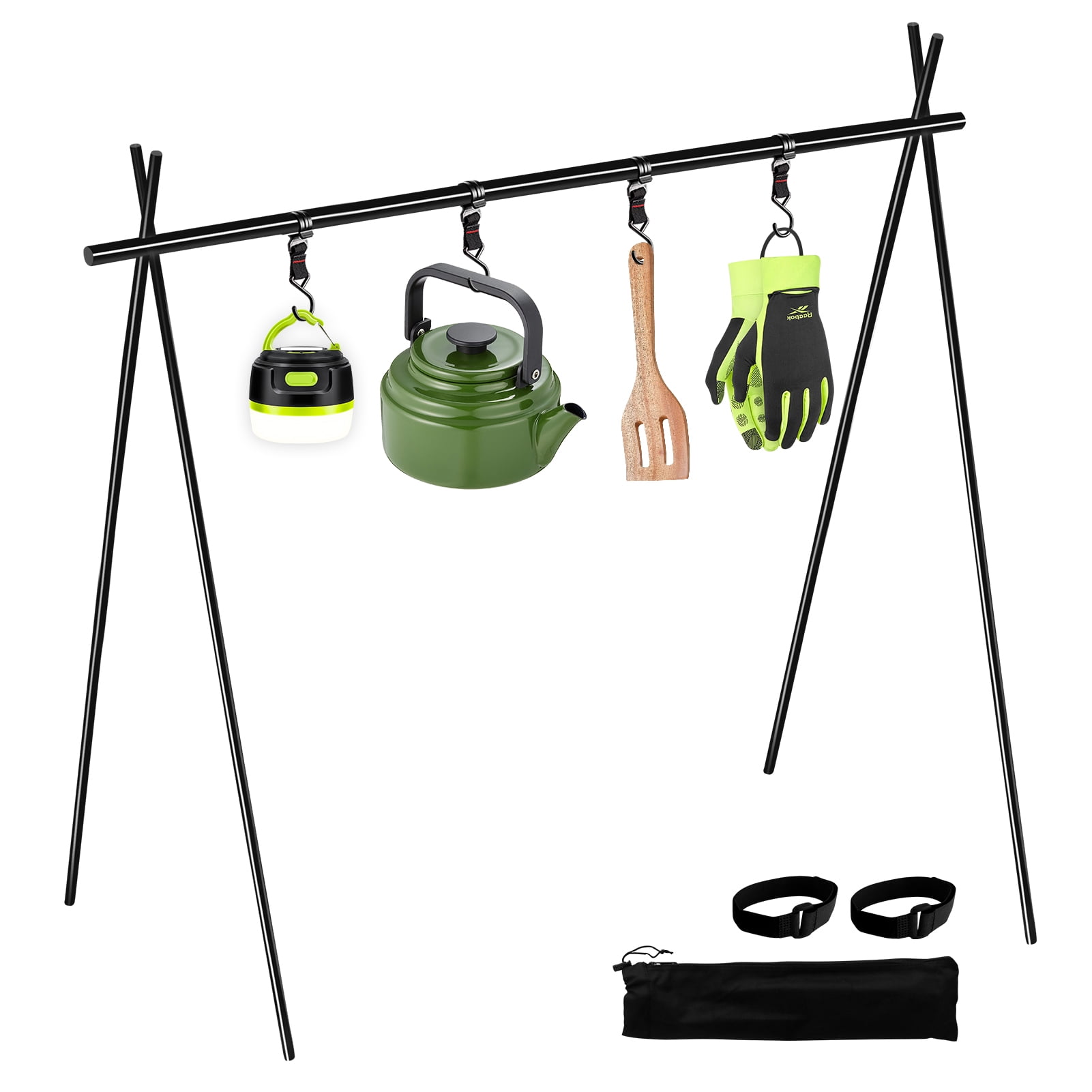 Camping Hanging Rack with Detachable Hooks - Foldable Lantern Stand for ...