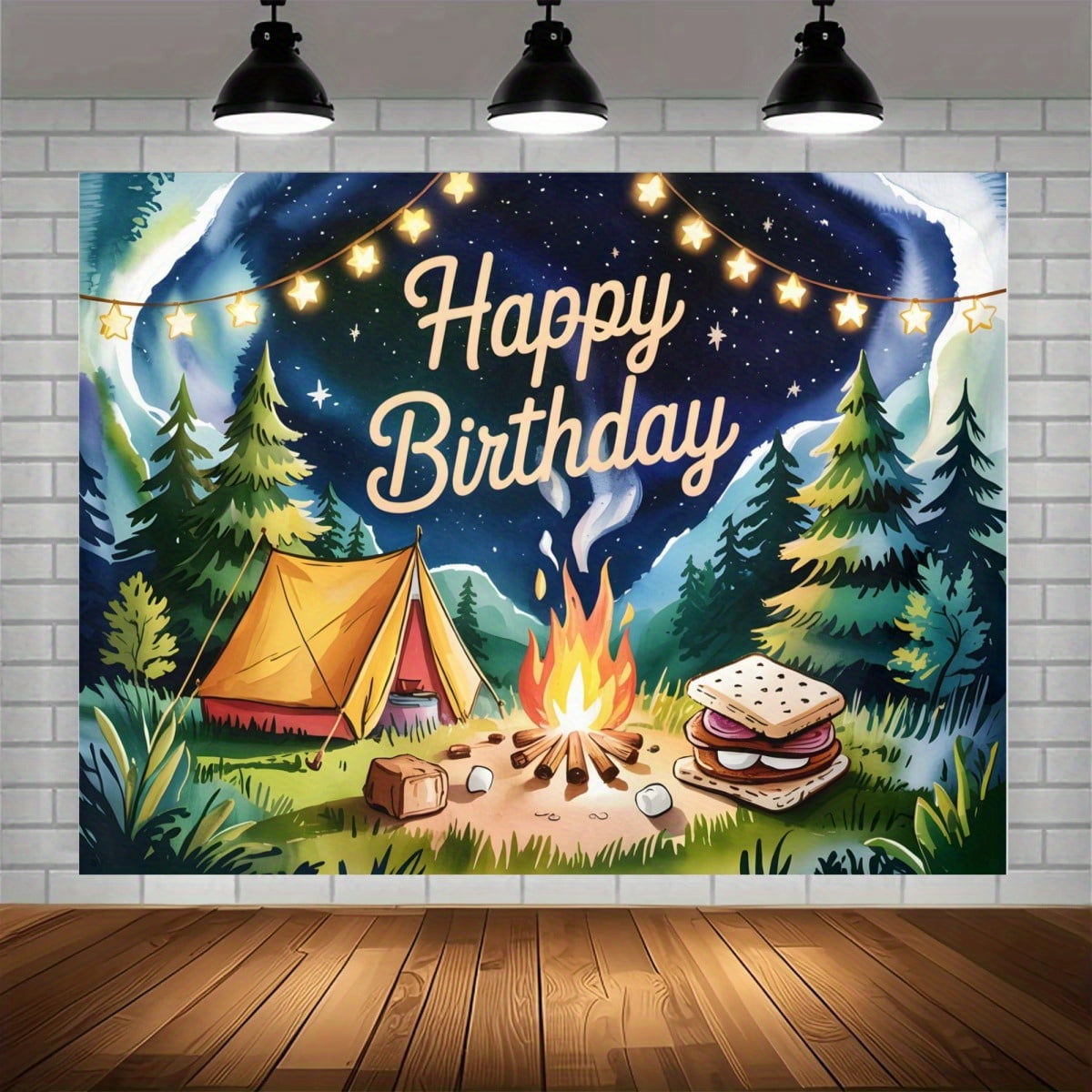 Camping Happy Birthday Backdrop Night Campfire Tent Camping Adventure ...