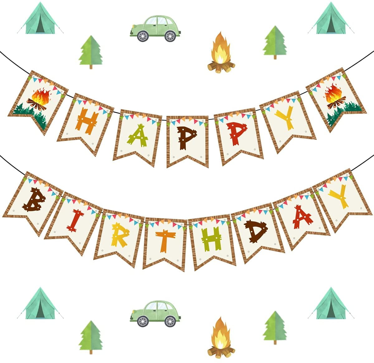 Camping Happy Birthday Banner, Glittery Camping Birthday Banner ...