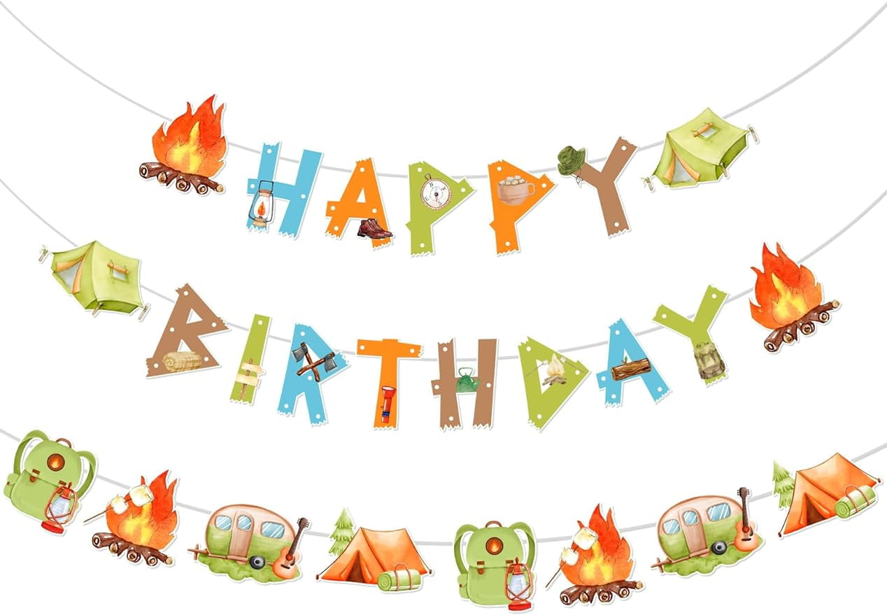 Camping Happy Birthday Banner, Camping Birthday Party Decoration Banner ...