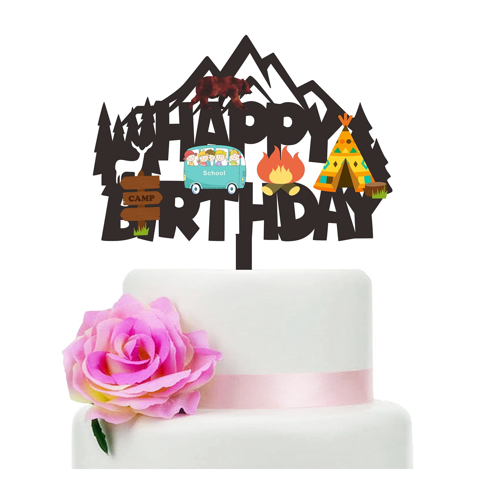 Camping Happy Birthday Cake Topper, Happy COC1Birthday Cake Topper for ...