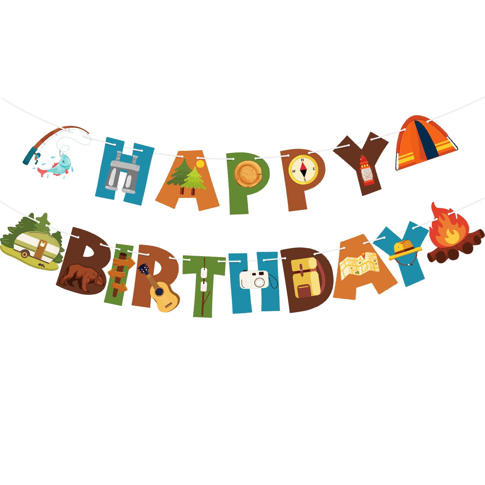 Camping Happy Birthday FEV6 Banner Sign Camping Birthday Party ...