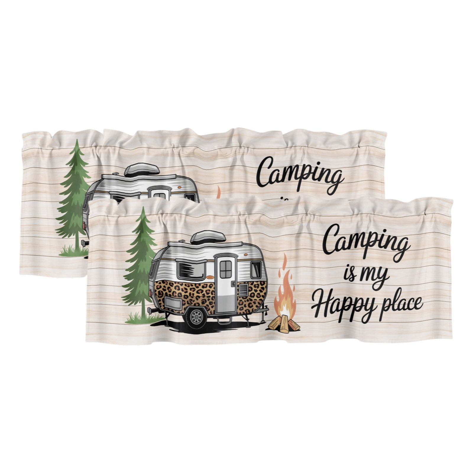 Camping Is My Happy Place 2 Panels Kitchen Valance, Leopard RV Vintage ...