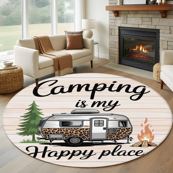 Camping Is My Happy Place 7FT Round Area Rugs for Living Room Leopard ...