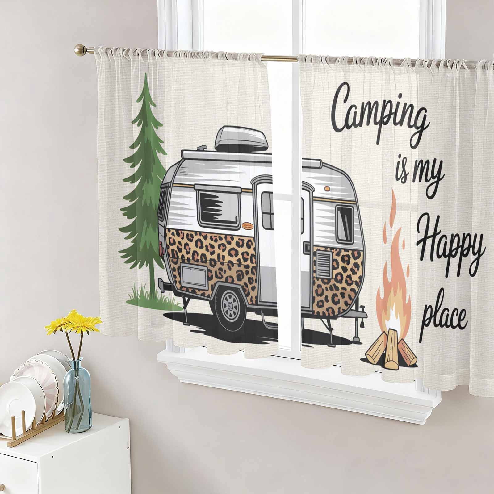 Camping Is My Happy Place Sheer Curtains for Living Room Bedroom ...