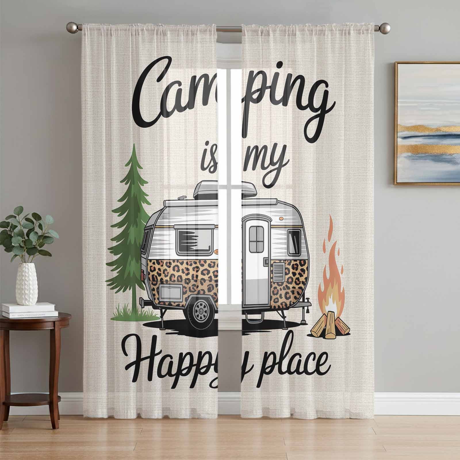 Camping Is My Happy Place Sheer Curtains for Living Room Bedroom ...