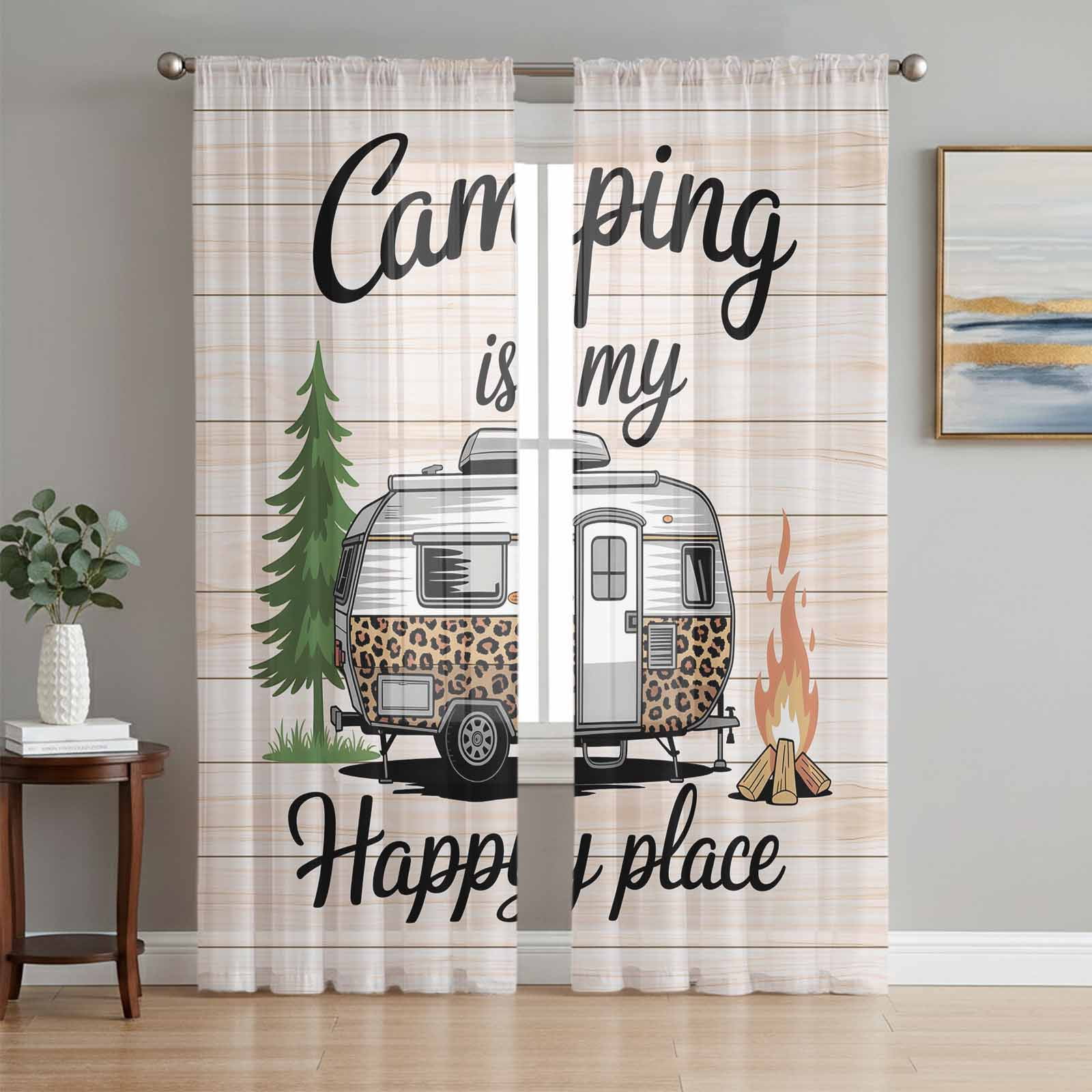 Camping Is My Happy Place Sheer Curtains for Living Room Bedroom ...