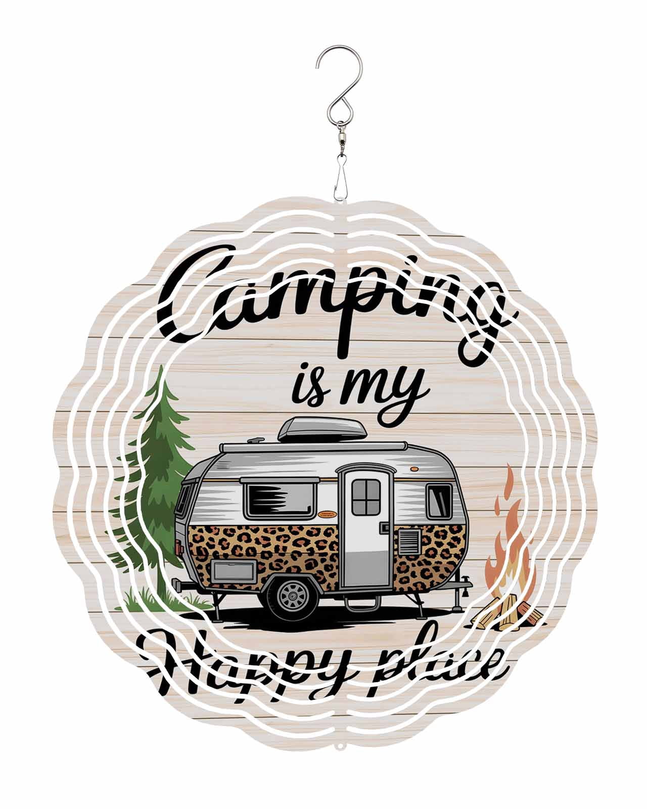 Camping Is My Happy Place Wind Spinner for Garden Yard 12In, Leopard RV ...