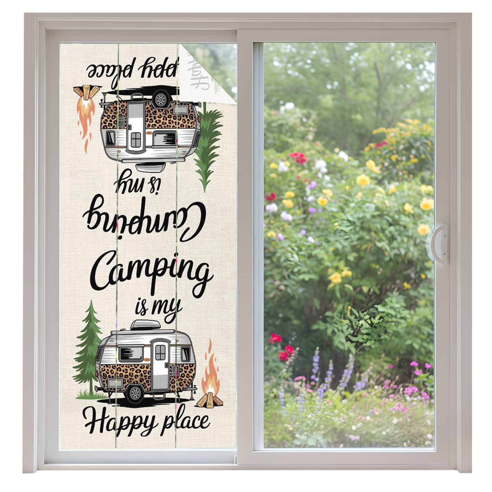 Camping Is My Happy Place Window Privacy Film, Leopard RV Vintage Linen ...