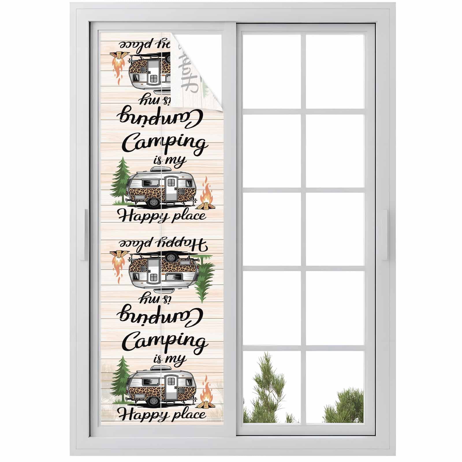 Camping Is My Happy Place Window Privacy Film, Leopard RV Vintage Wood ...