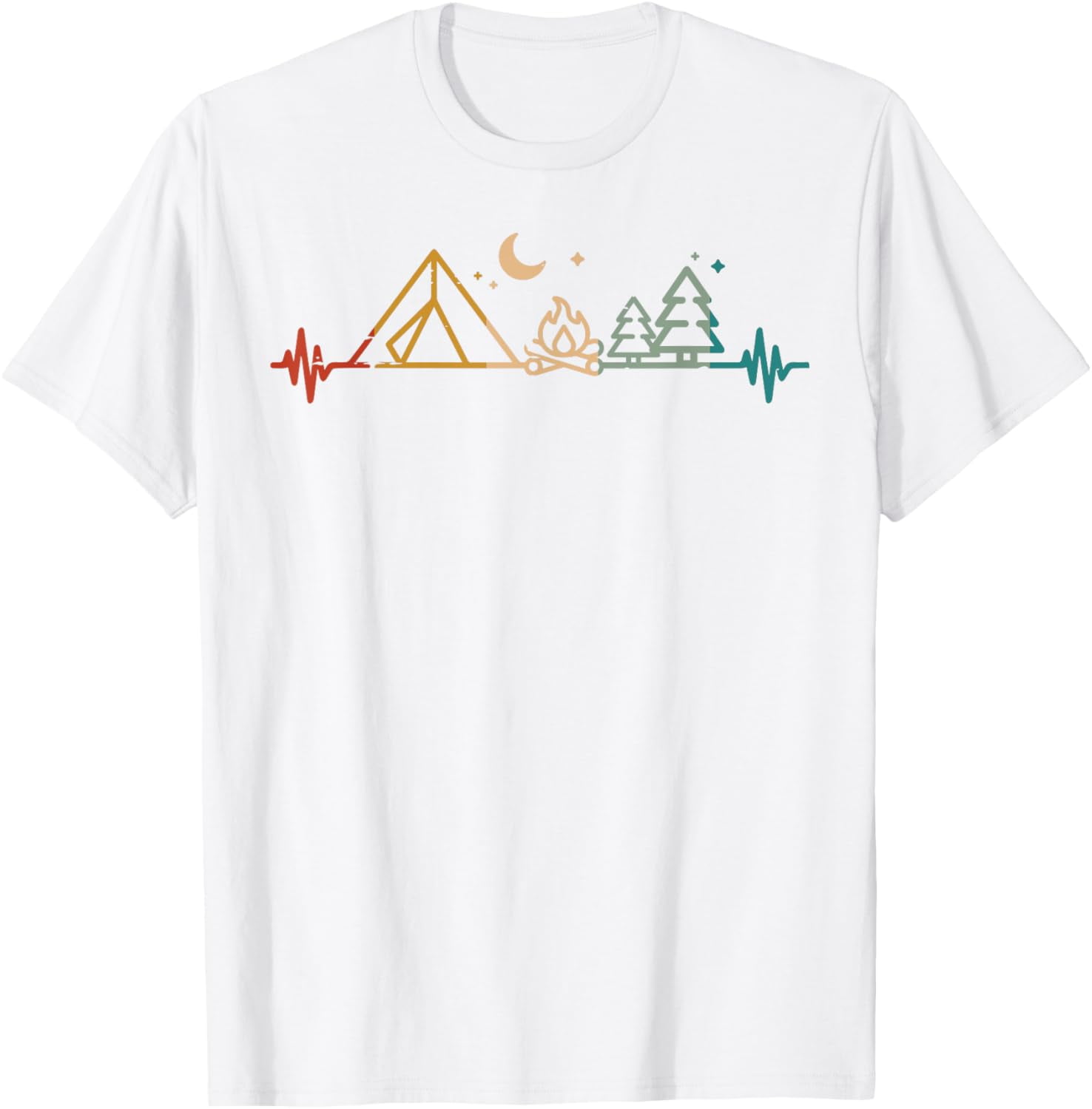 Camping Heartbeat Tent Campfire Trees Camper Men Women Kids T-ShirtMen's and women's pure cotton ...