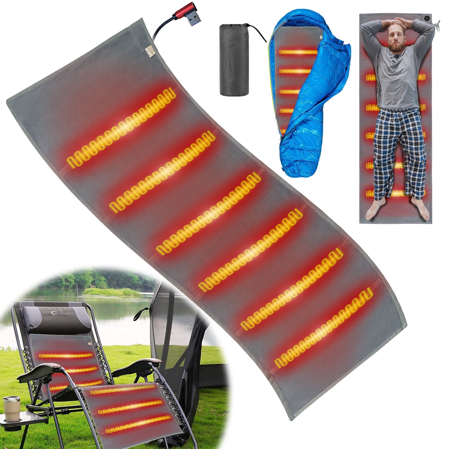 Camping Heated Sleeping Bag Pad - Battery Powered Heated Blanket USB ...