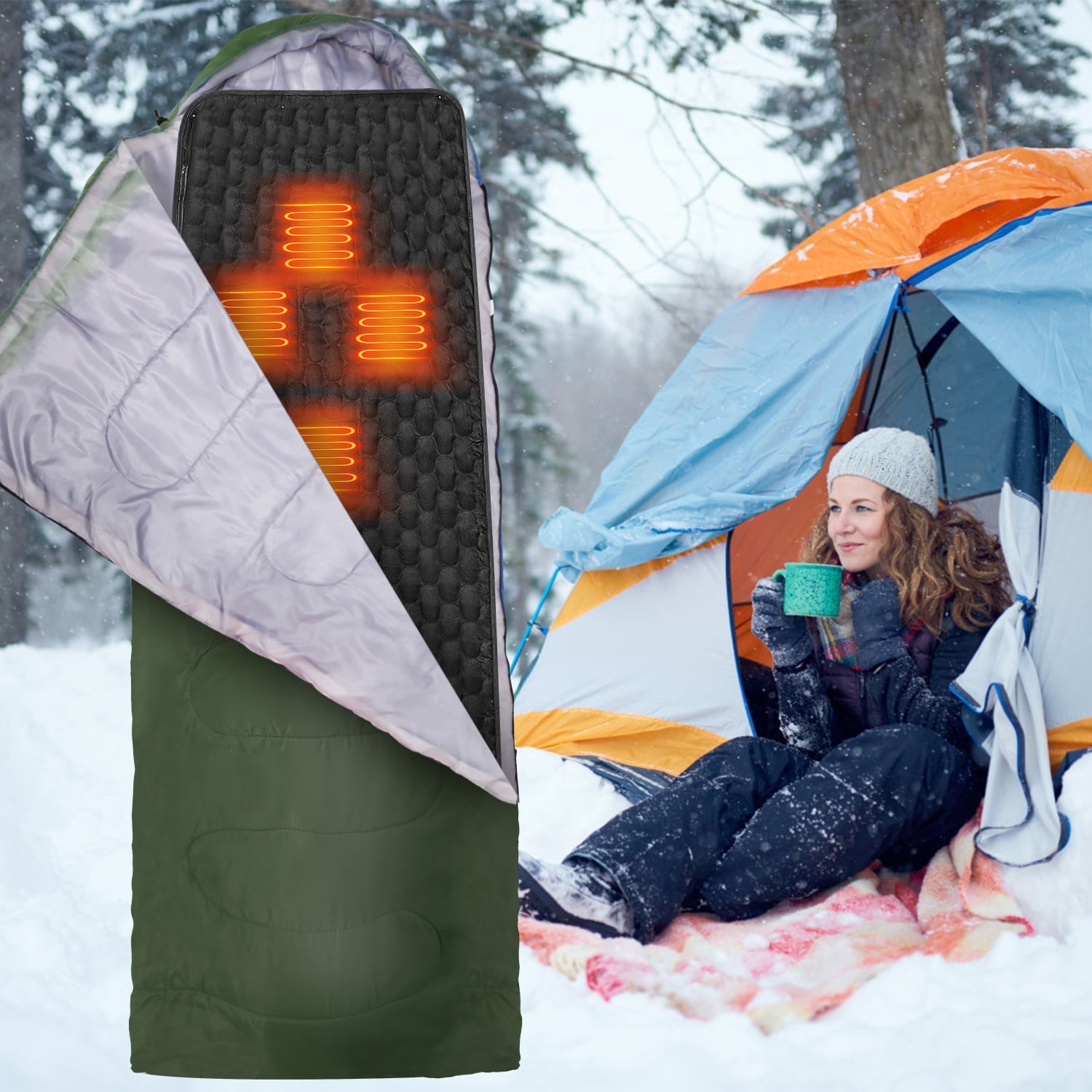 Camping Heated Sleeping Bag Pad, Tent USB Heated Blanket for Outdoor ...