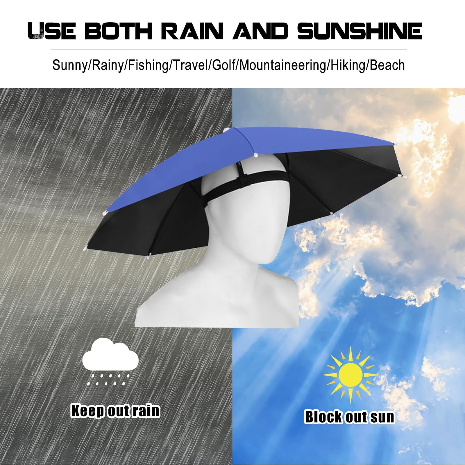 Camping & Hiking 69 Cm Umbrella Hats for Adults 360° Head Umbrella Hat ...