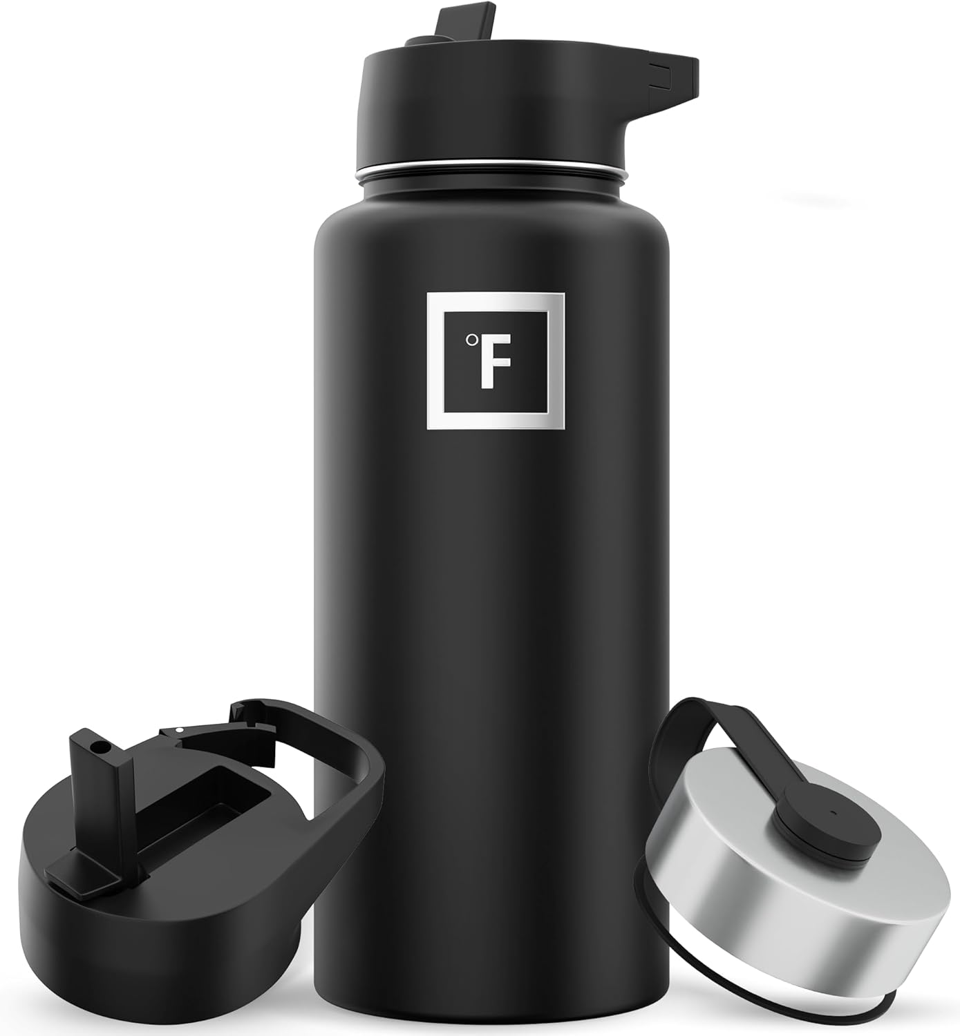 Camping & Hiking Hydration Flask with 3 Lids - Stainless Steel, Double ...