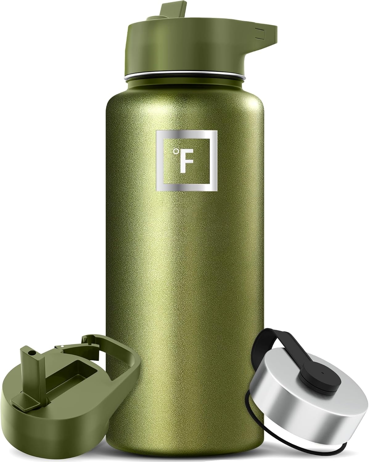 Camping & Hiking Hydration Flask with 3 Lids - Stainless Steel, Double ...
