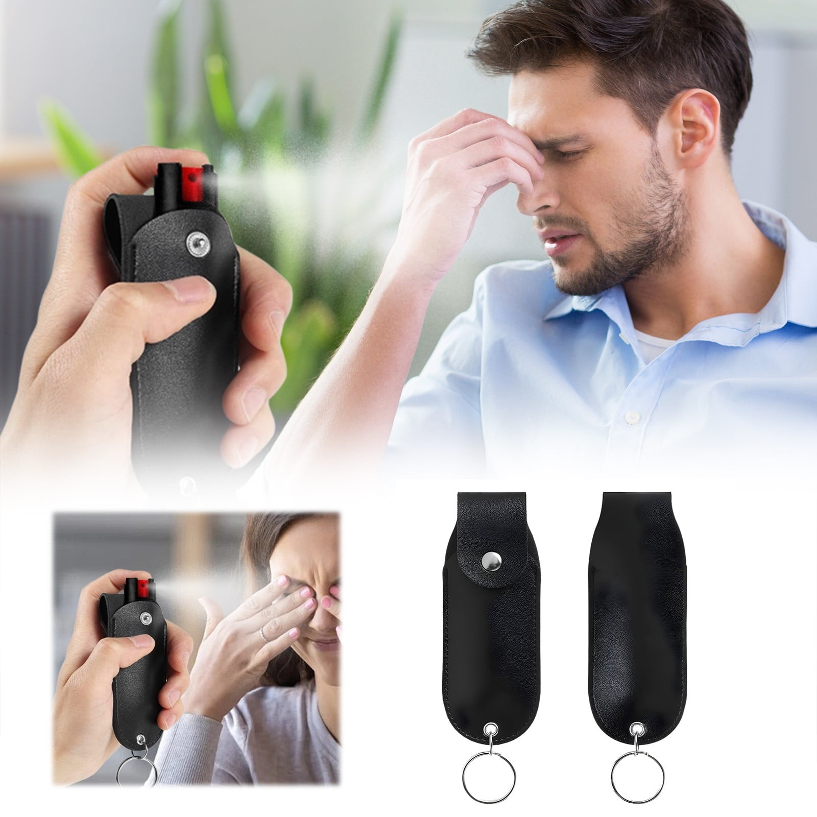 Camping & Hiking Mini Key Chain PU Leather Spray Bag Portable Outdoor ...