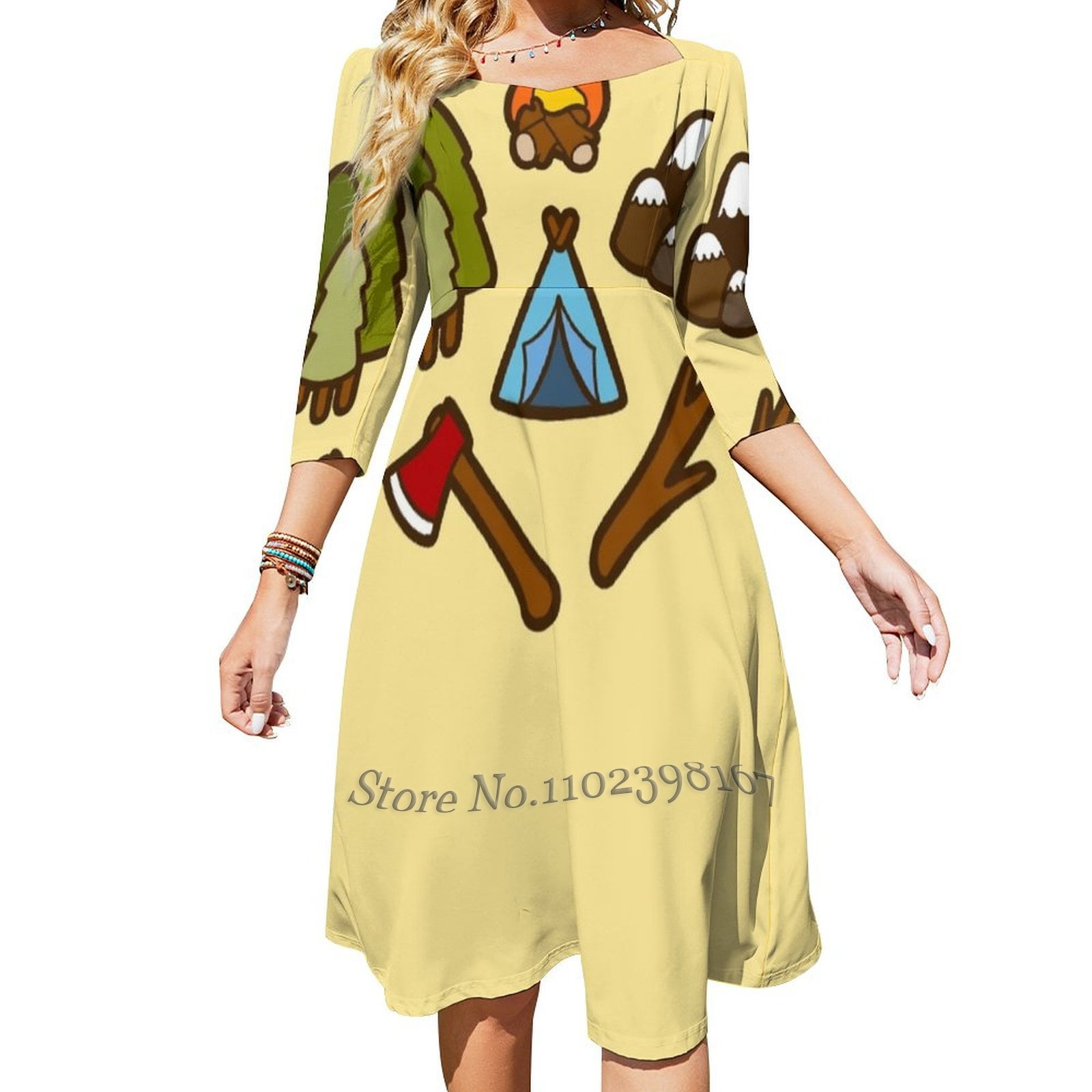 Camping Is Cool Square Neck Dress New Plus Size Elegant Women Waist ...