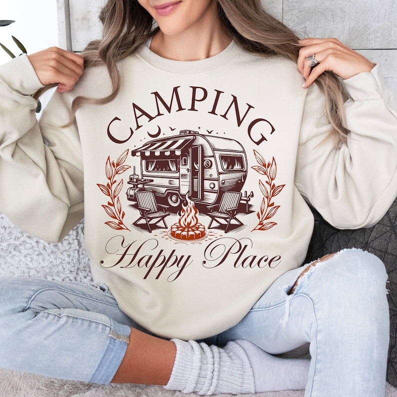 Camping Is My Happy Place Sweatshirt, Summer Camping Pullover, Camp ...