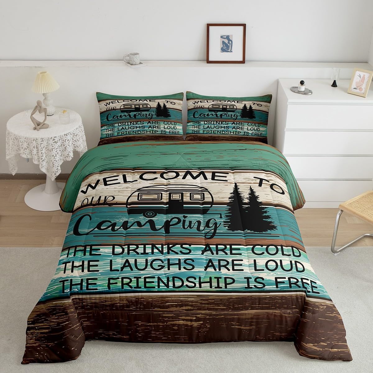 Camping King Size Comforter Set Kids Rustic Farmhouse Decor All Season ...