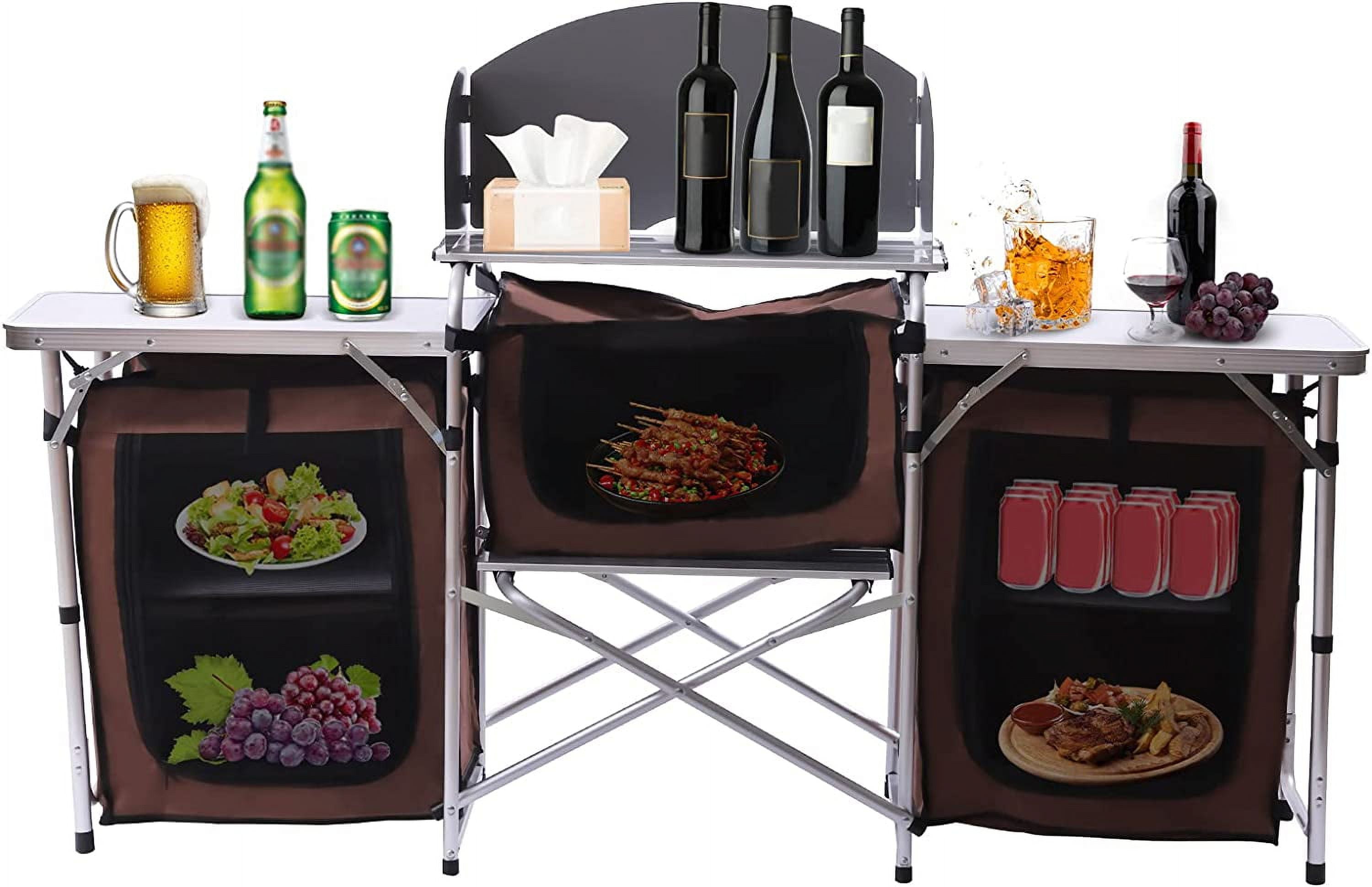 Camping Kitchen Station, Folding Cooking Table Outdoor with Tabletop ...
