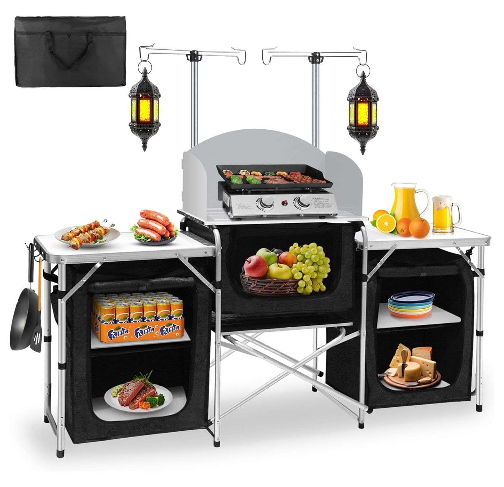 Camping Kitchen Table Aluminum Portable Outdoor Cooking Table Foldable ...