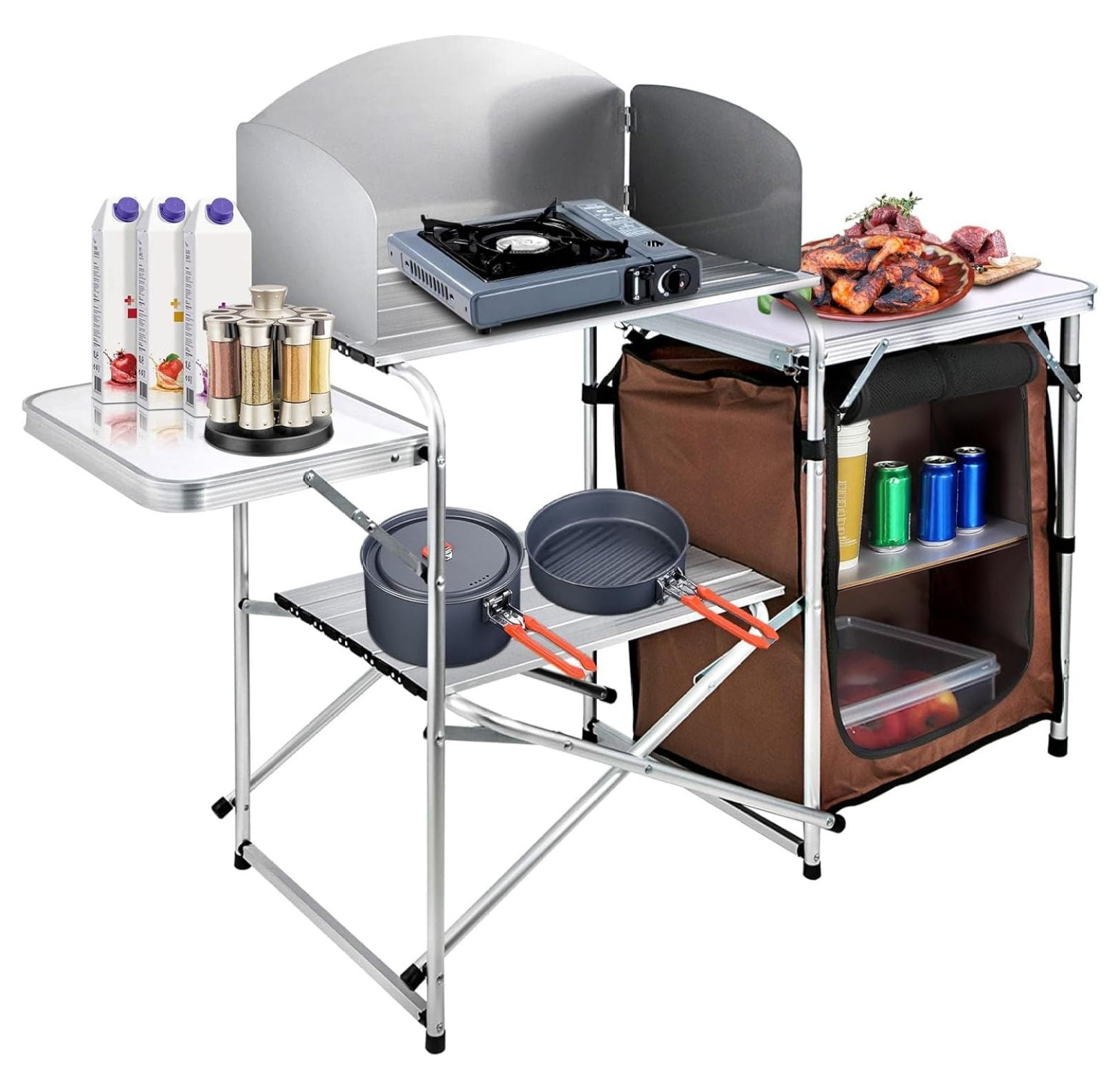 Camping Kitchen Table, Folding Outdoor Cooking Table with Storage ...