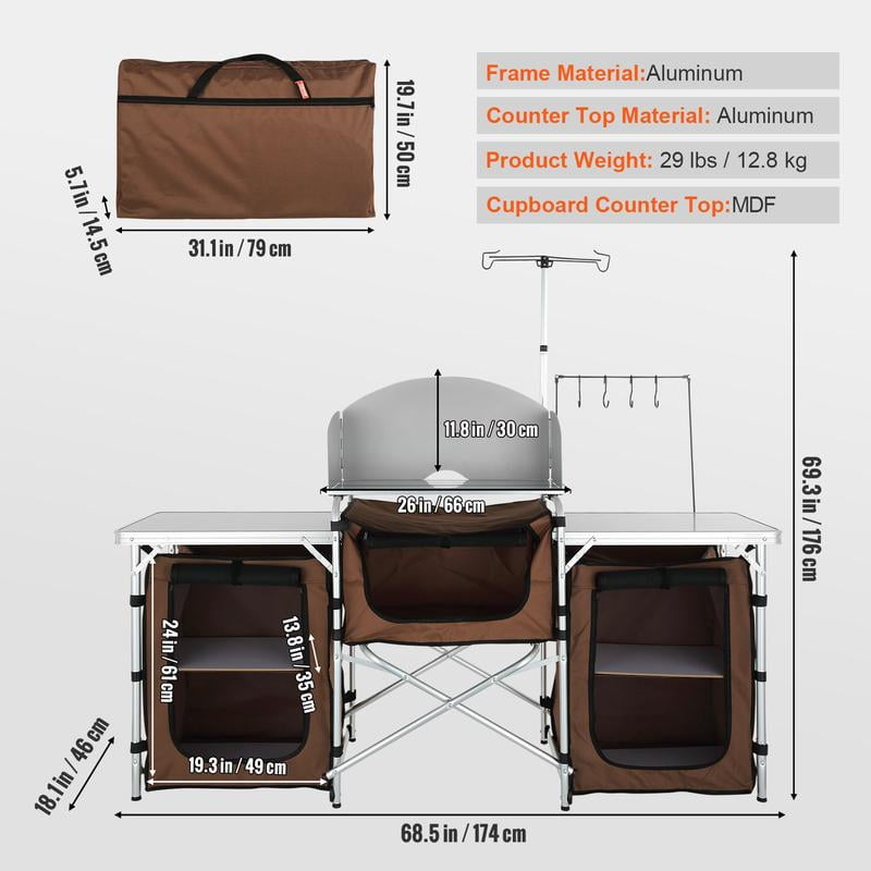 Camping Kitchen Table, Folding Outdoor Cooking Table with Storage ...