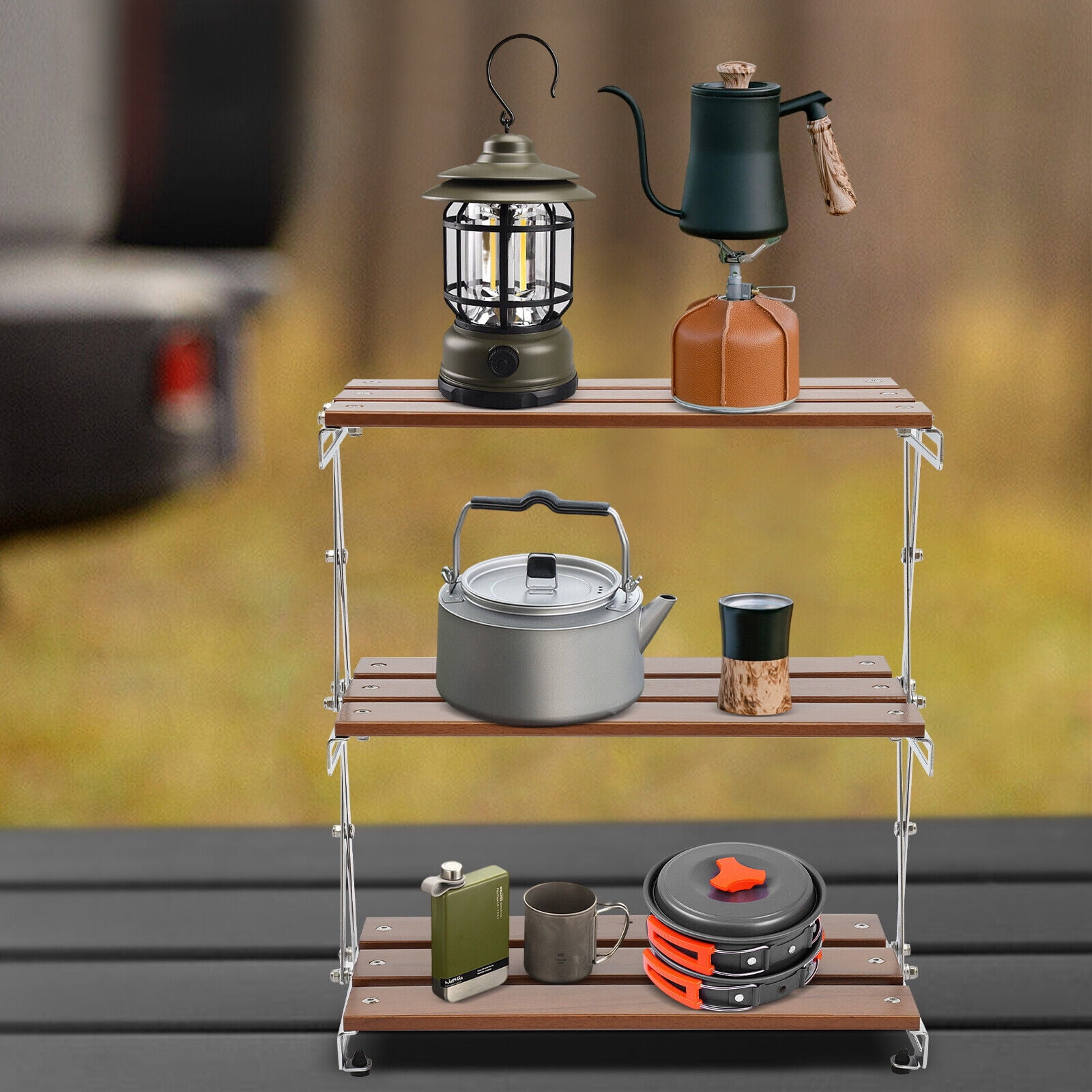 Camping Kitchen Table Picnic Cabinet Folding Cooking Storage Rack ...