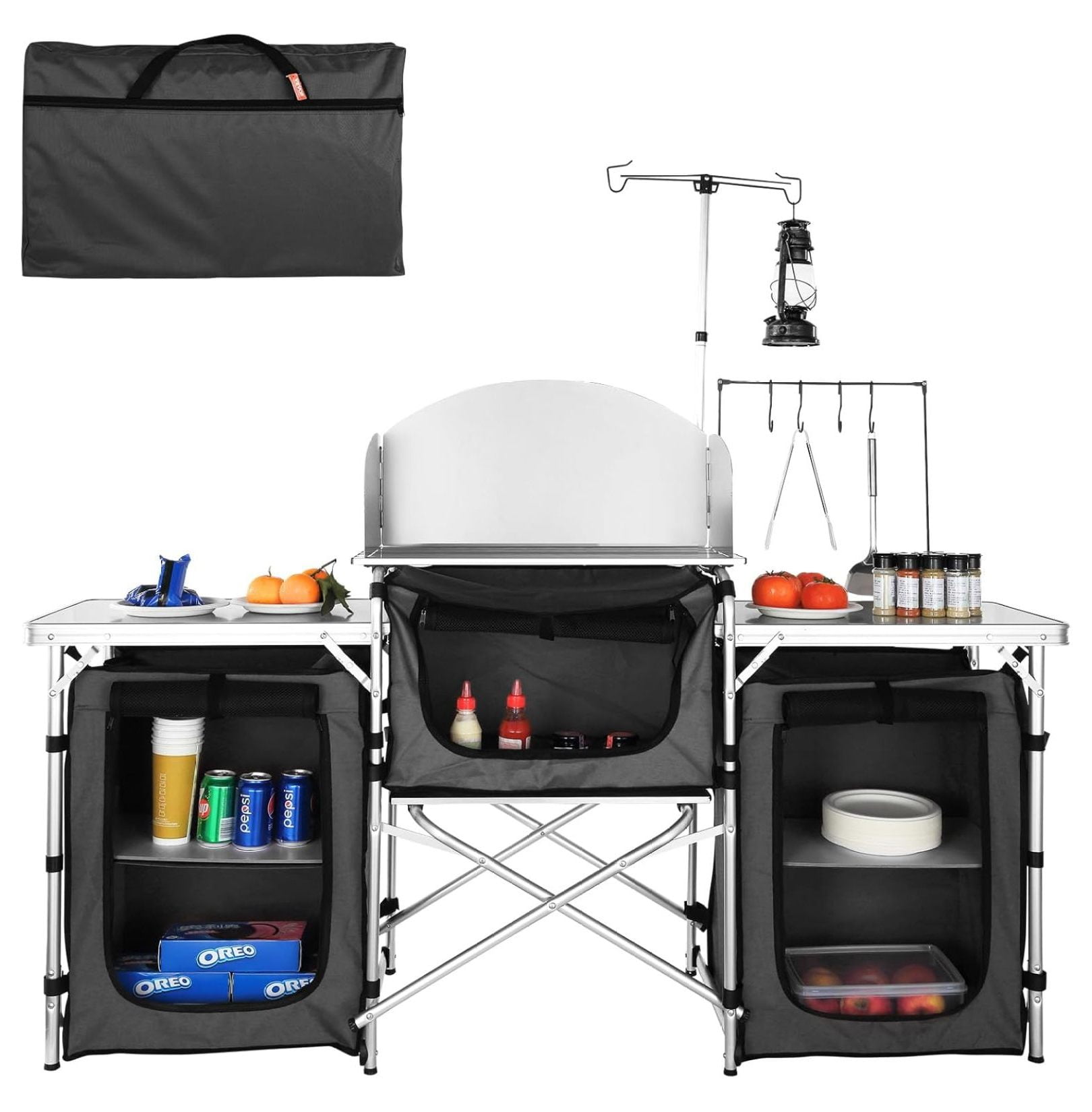 Camping Kitchen Table, Portable Folding Camp Table with Windshield ...