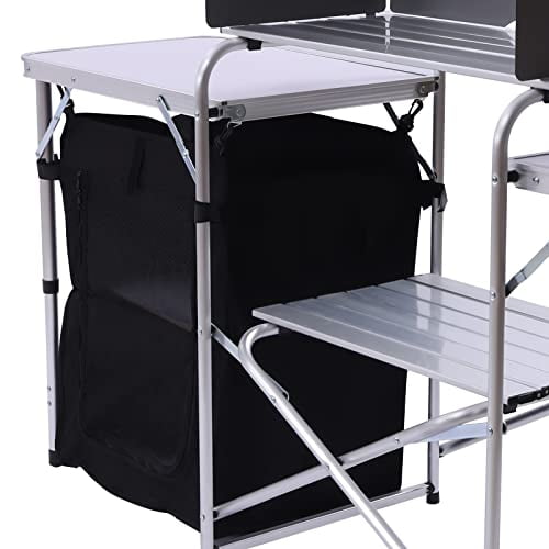 Camping Kitchen Table, Portable Outdoor Cooking Table with Storage ...