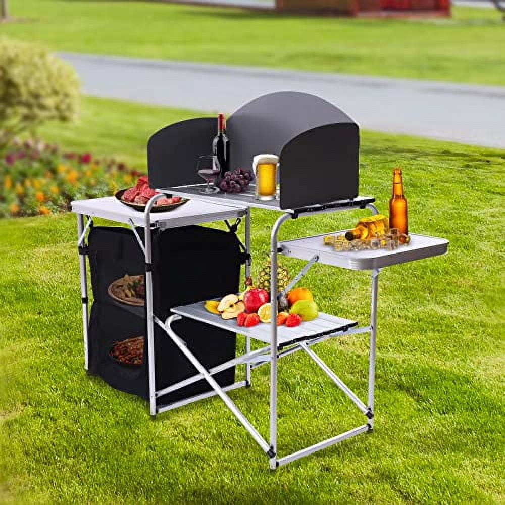 Camping Kitchen Table, Portable Outdoor Cooking Table with Storage ...