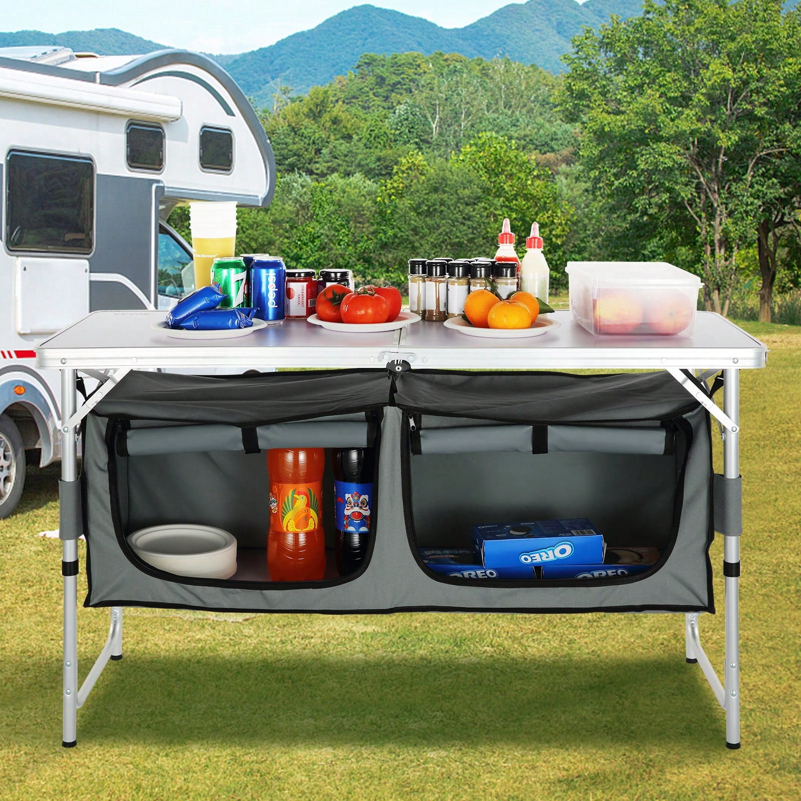 Camping Kitchen Table, Quick Set-Up Folding Camping Table With A ...