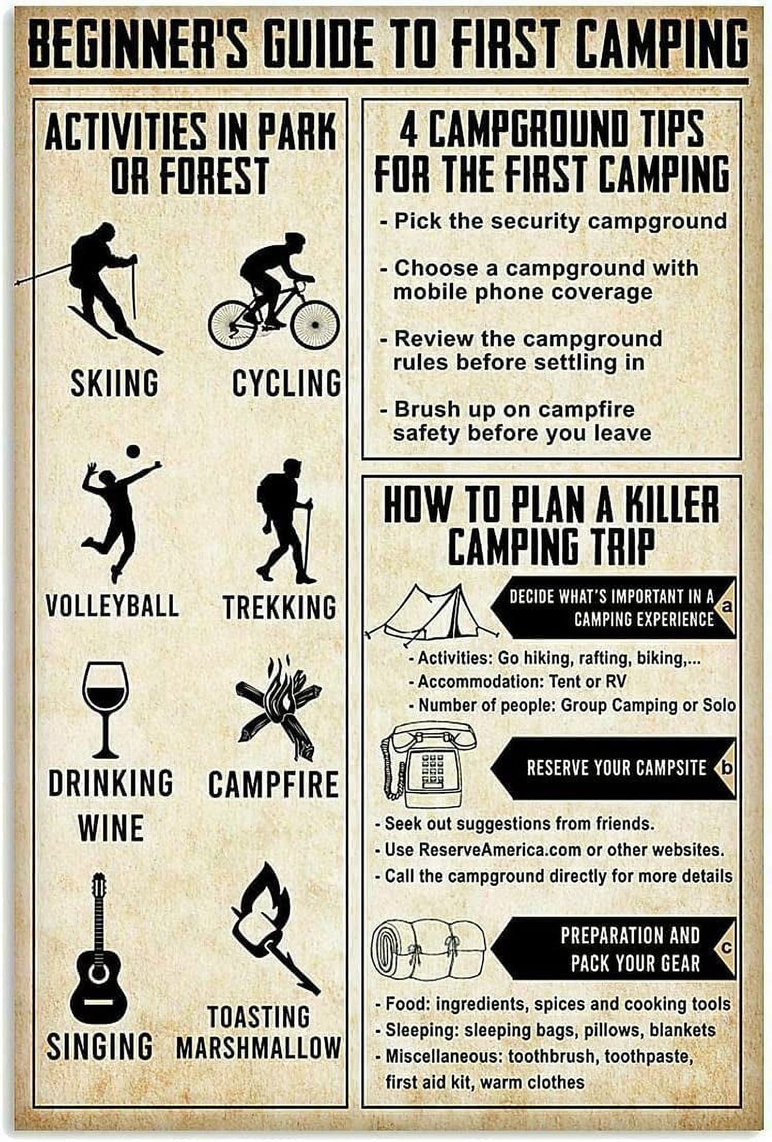 Camping Knowledge Metal Tin Signs Vintage Beginner Guide To First ...