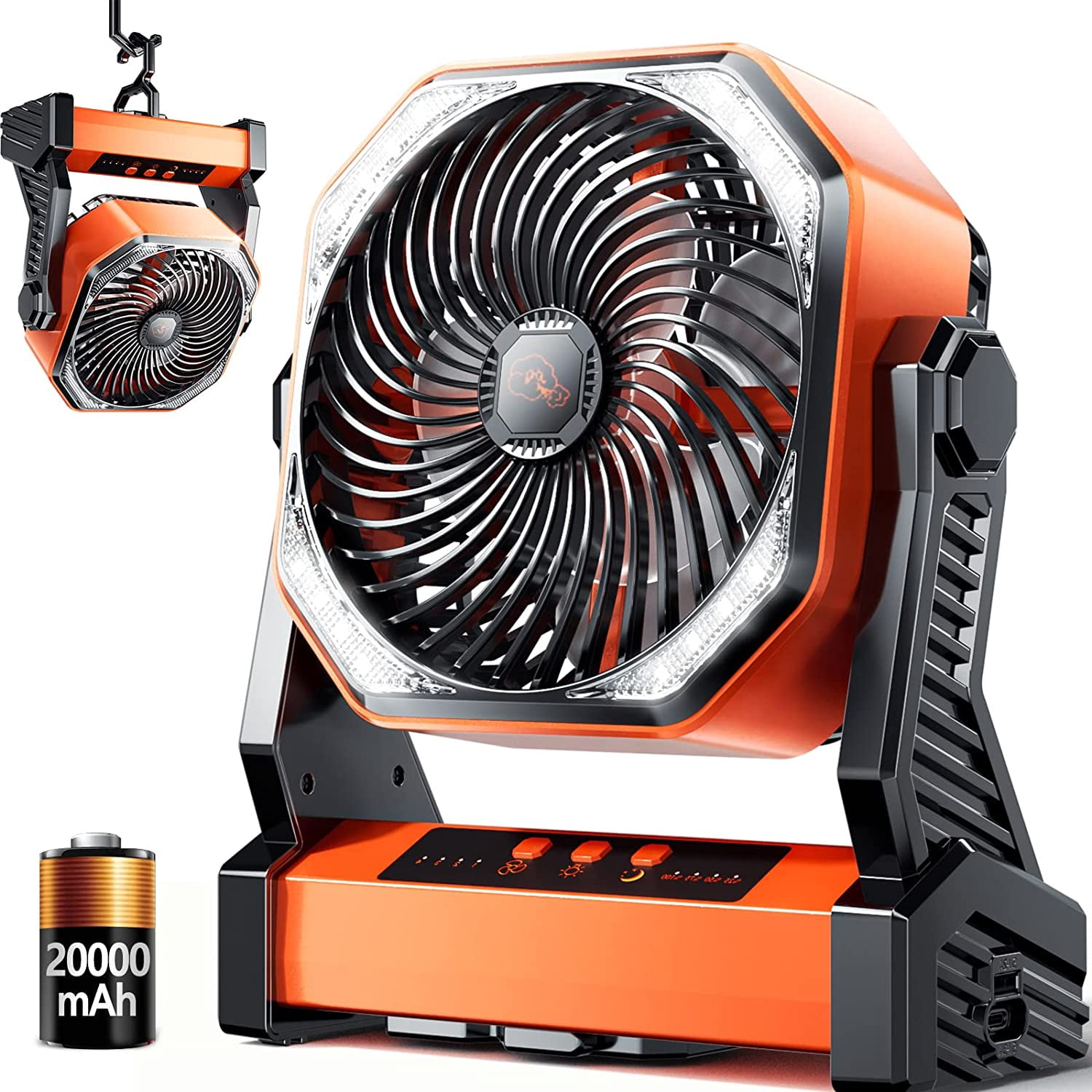 Camping LED Fan with Light,20000mAh Rechargeable Battery Powered ...