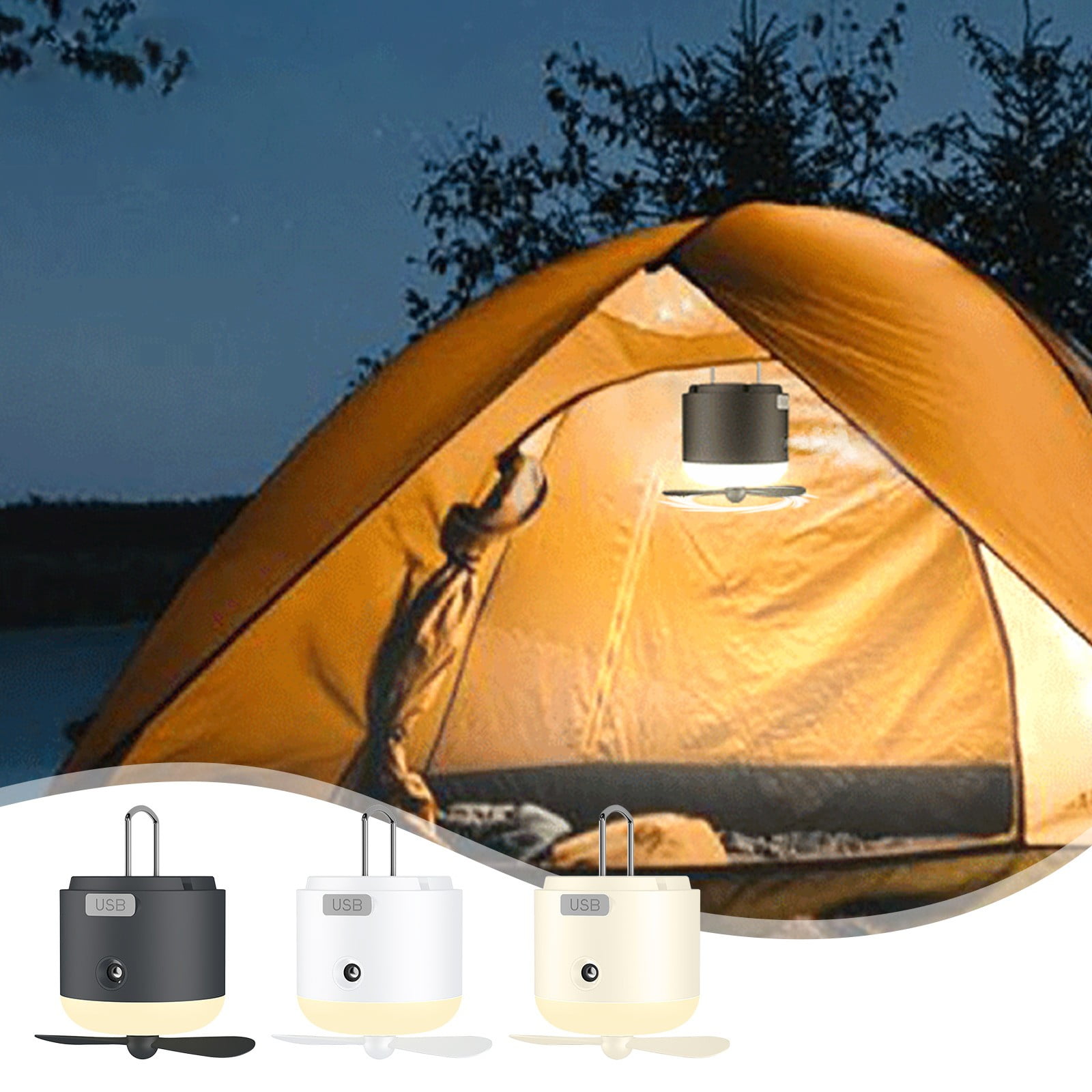Camping Lamp Fan Combo | USB Rechargeable Outdoor Light with Atomizing ...