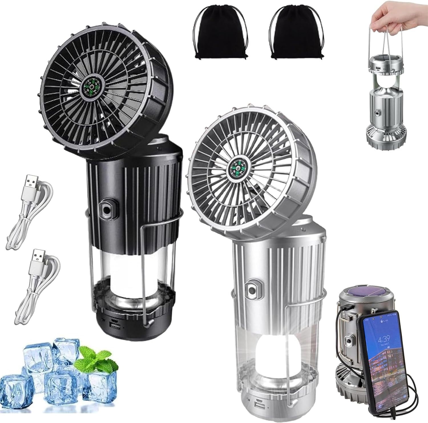 Camping Lantern, 5-in-1 Portable LED Camping Lantern with Fan, Foldable ...