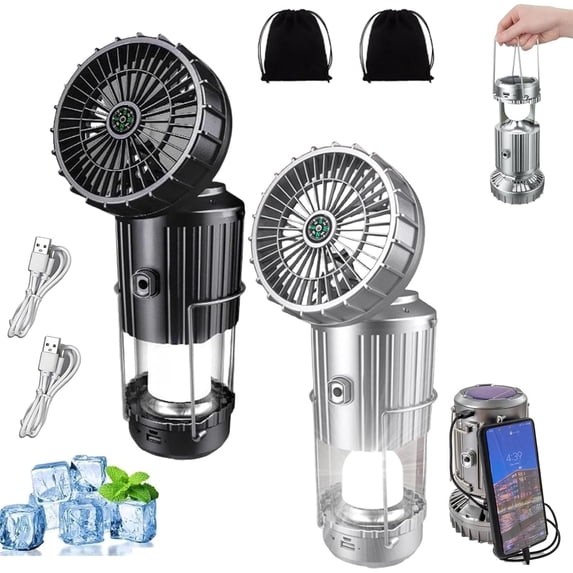 Camping Lantern, 5-in-1 Portable LED Camping Lantern with Fan, Foldable ...