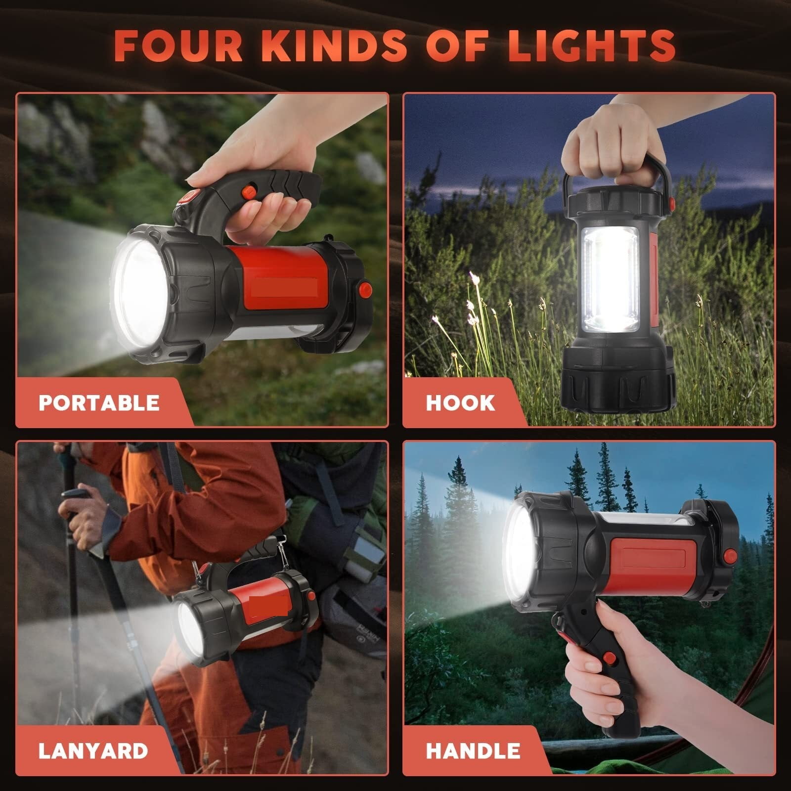 Camping Lantern Rechargeable,LED Flashlight Spotlight Lantern with ...